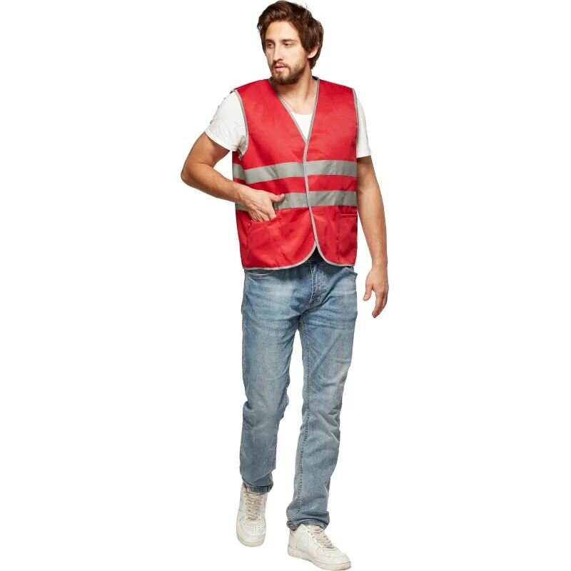 Жилет рабочий КНР летний, красный с СОП, р L, 48-50