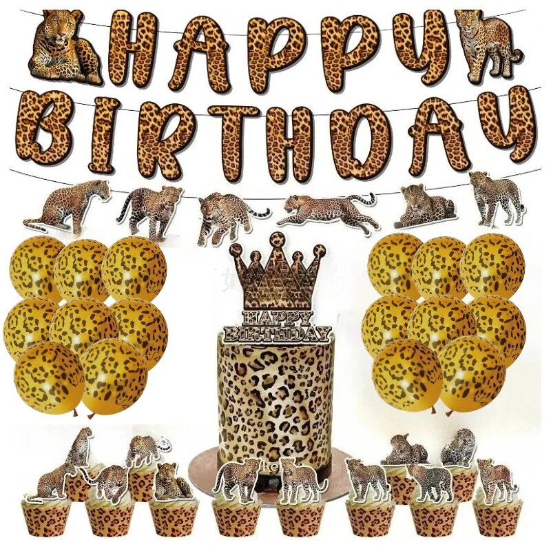 Леопардовый принт набор декора для праздника Cake topper set — фото 1