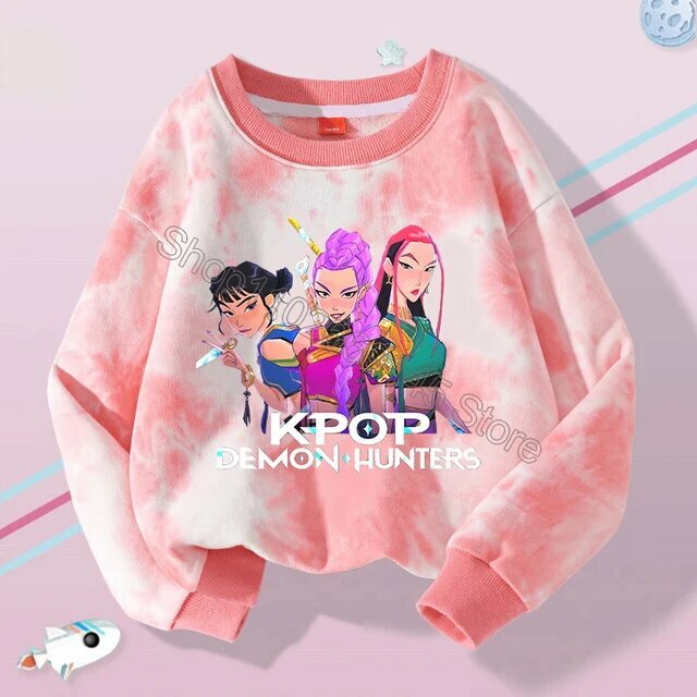 Новая детская толстовка с капюшоном K-Pop Demon Hunters с мультяшным принтом Kawaii, осенняя одежда с длинными рукавами для мальчиков и девочек, зимняя одежда, Размер:120
