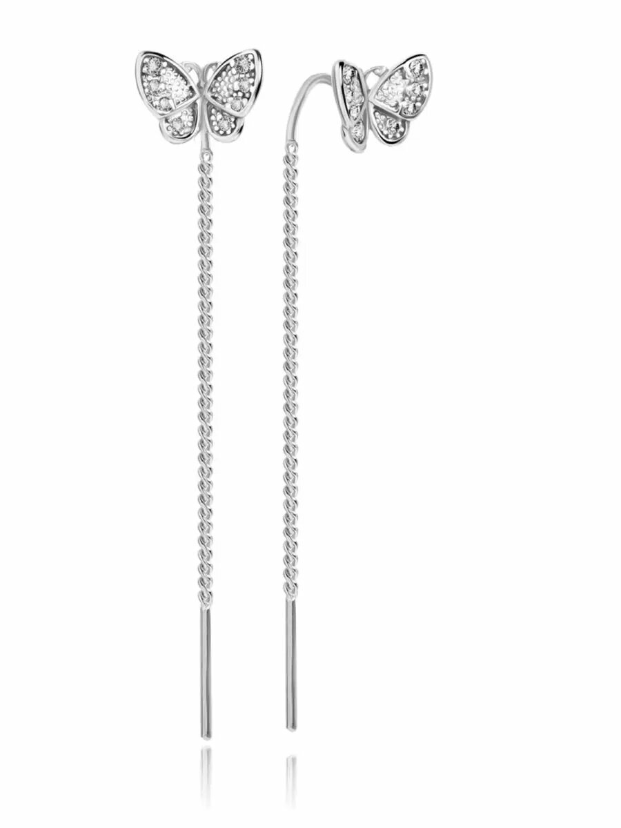 Серьги, серебро, 925 проба, родирование, фианит