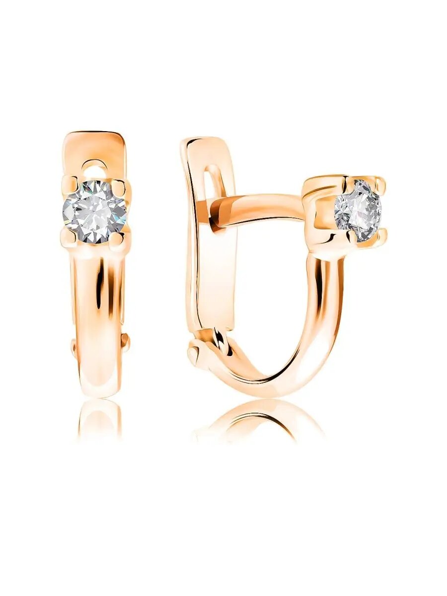 Серьги, серебро, 925 проба, золочение, фианит