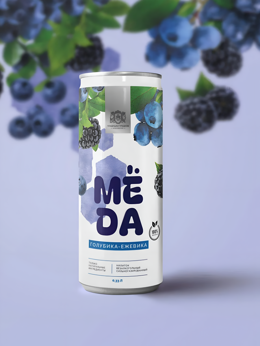 Лимонад Мёда "Голубика-Ежевика", без сахара, 8 банок по 0,33 л