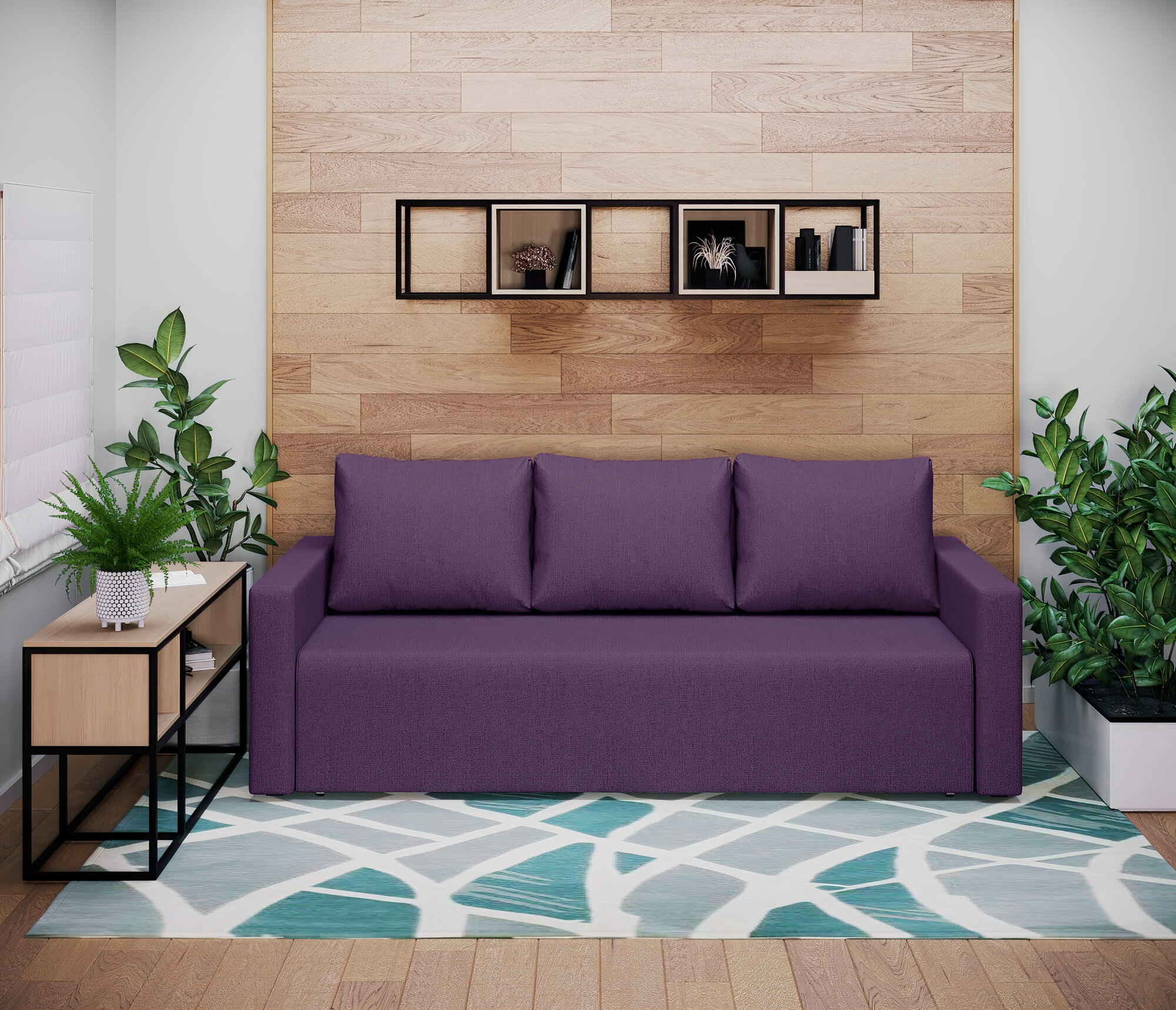 Диван Олимп 2 , еврокнижка, рогожка саванна плюс виолет, ППУ