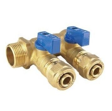 TIM Коллектор с шаровыми кранами 3/4"х16ц -2 выхода красные+синие, латунный 200-3/4 (2)