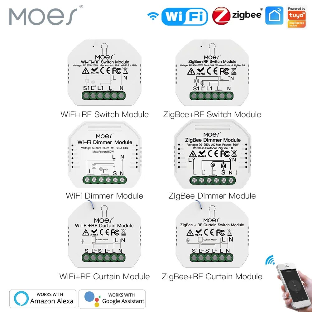 MOES ZigBee + RF Curtain Switch Module — фото 1