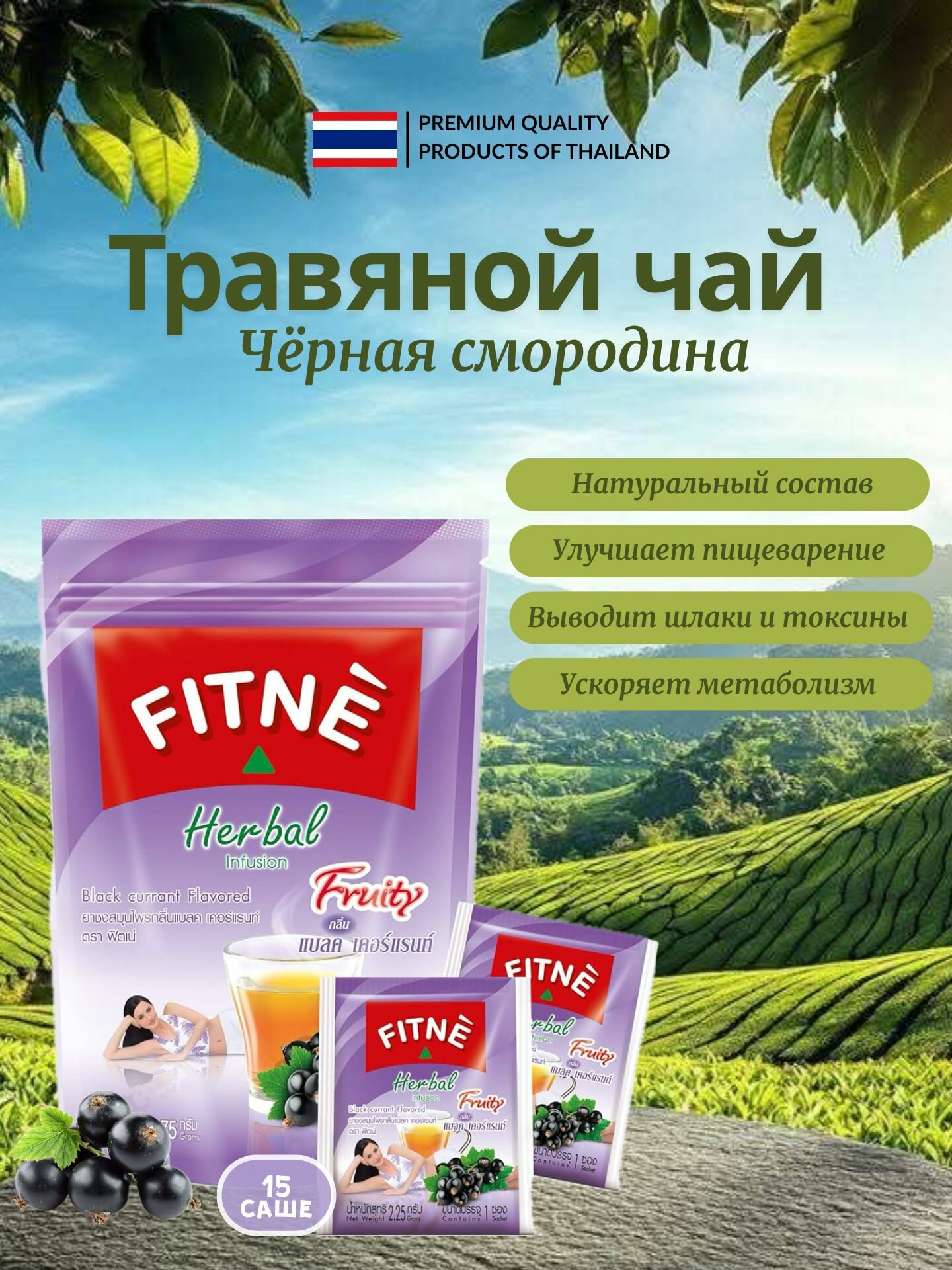 Fitne Тайский травяной чай чёрная смородина Herbal Infusion Black currant (33 гр/15 саше)