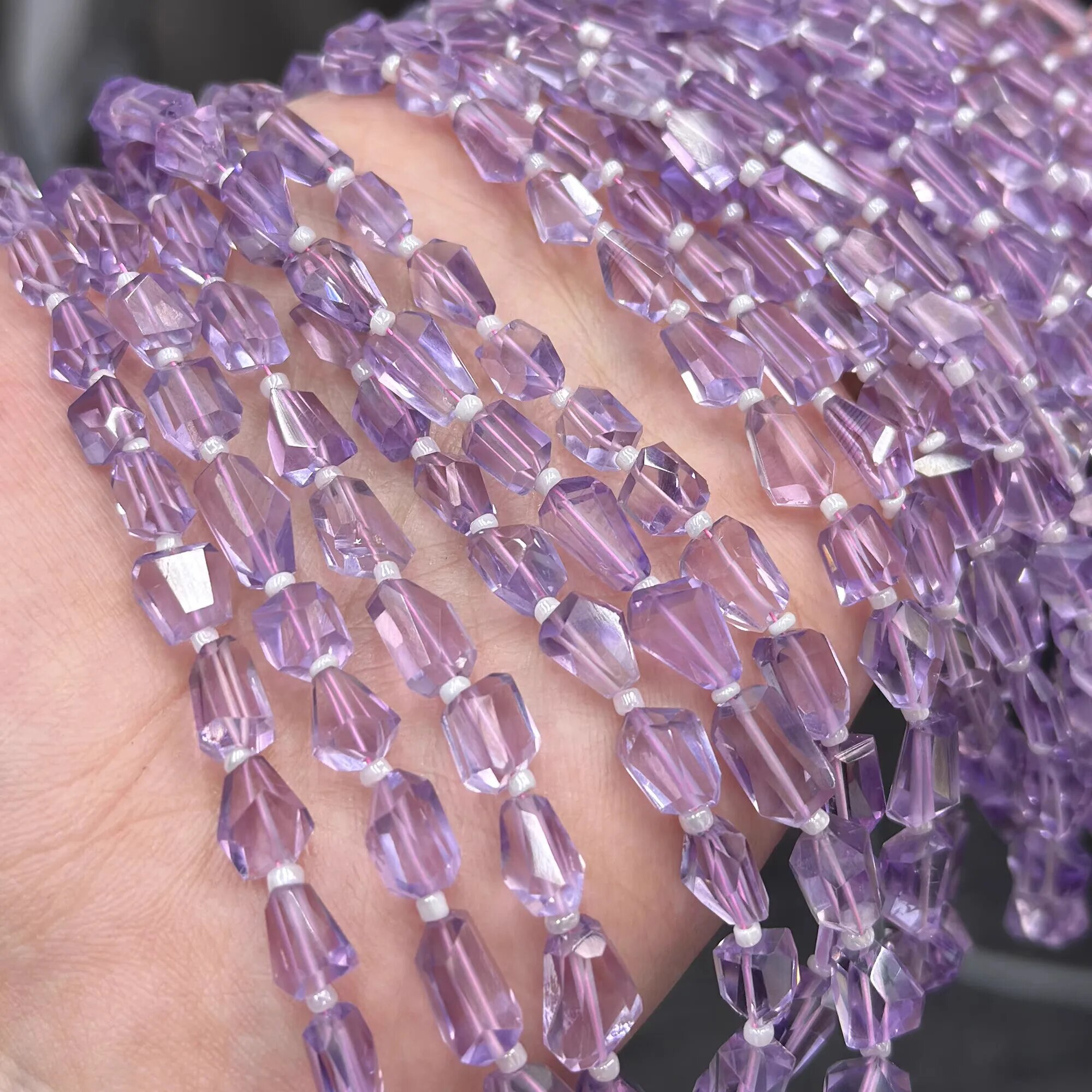 Граненая бусина аметист дымчатый кварц зеленый 38 см FPPJ оптом amethyst2