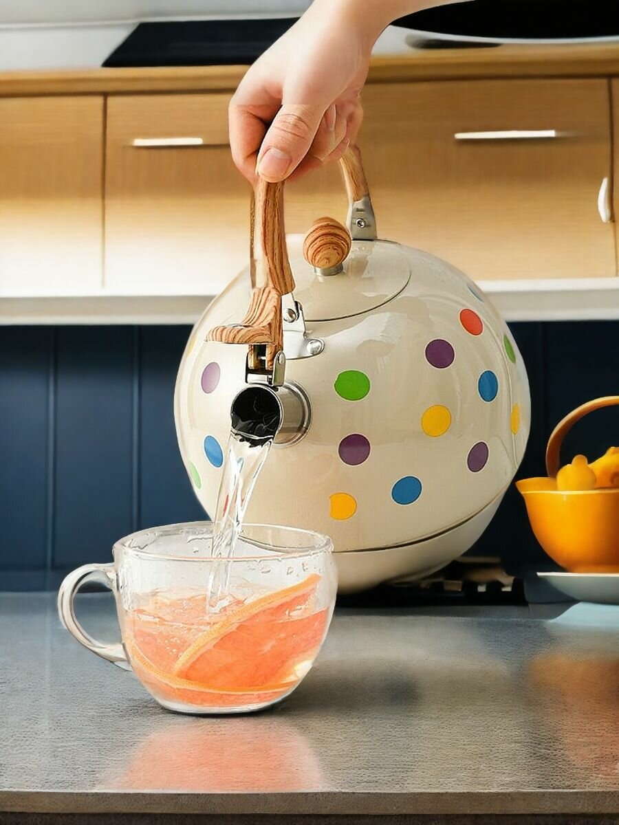 Аэрозольный чайник в горошек из нержавеющей стали, жужжащий чайник со свистком