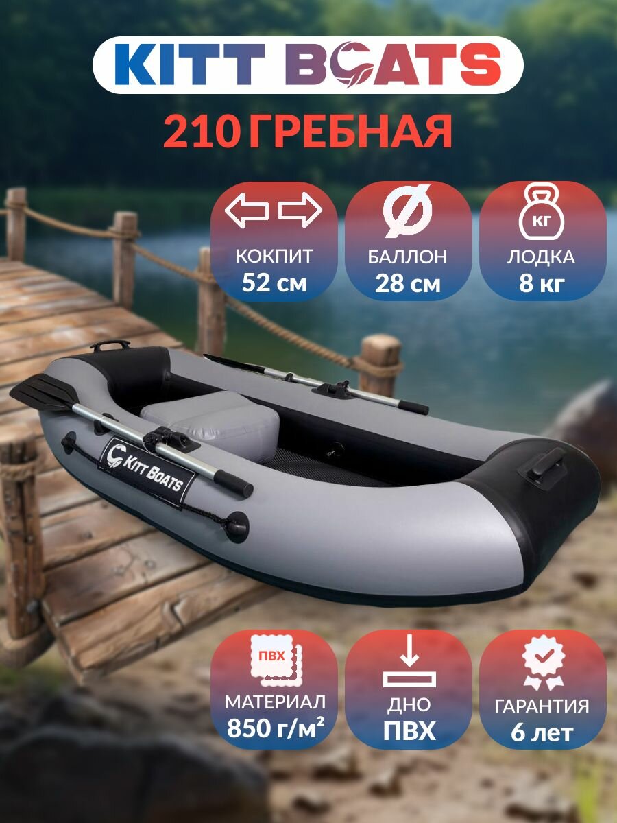 KITT BOATS Лодка гребная ПВХ 210 черно-серая