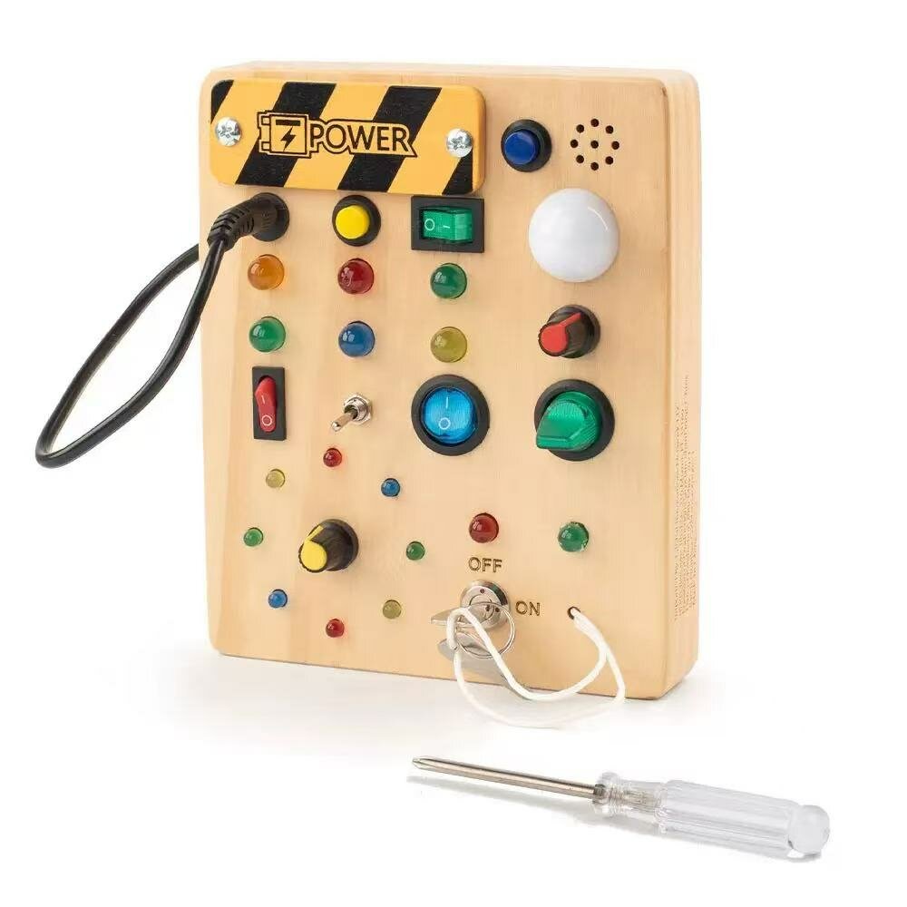 Детская развивающая деревянная игрушка с LED-лампой, розеткой и выключателем, активная панель