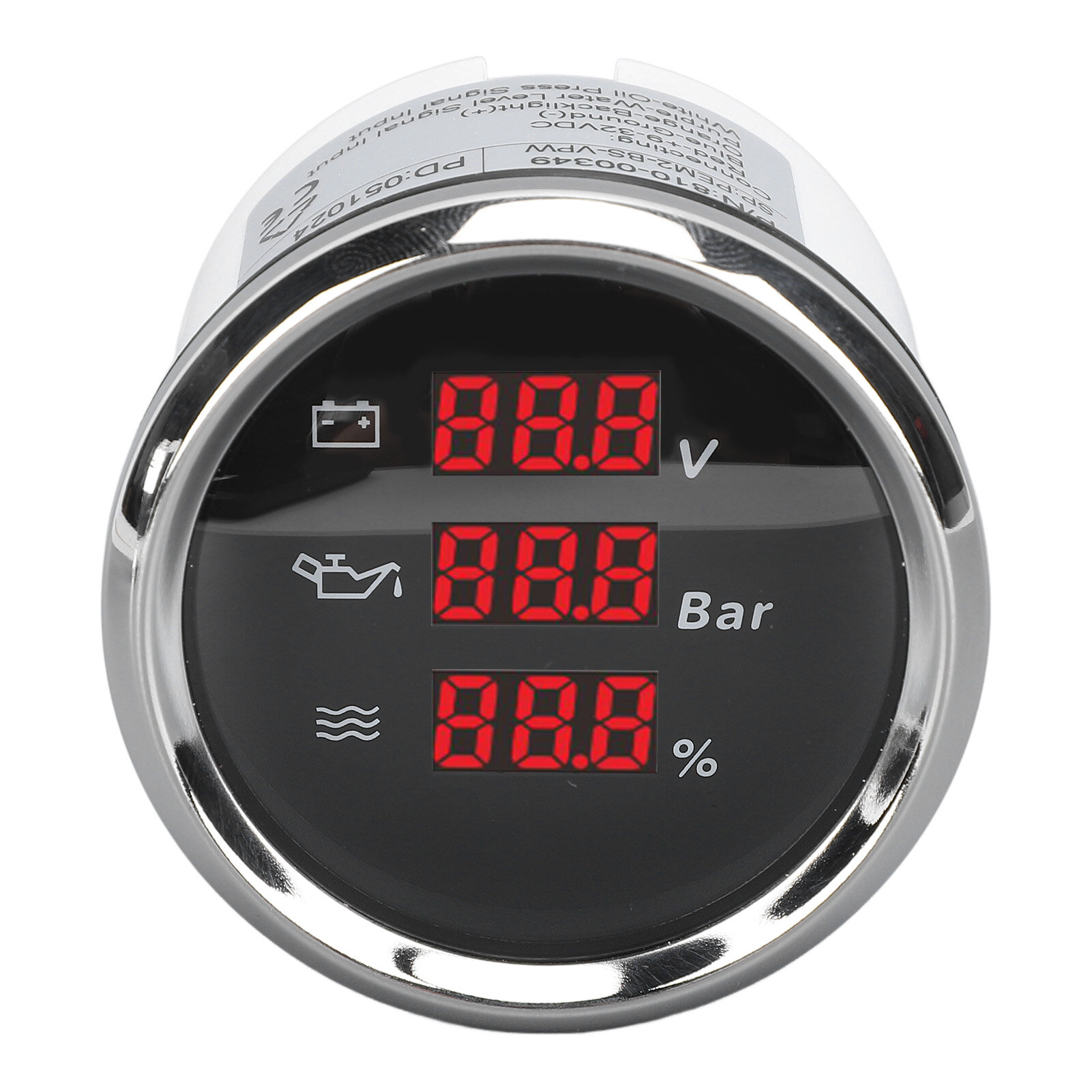 52 мм цифровой датчик уровня масла и воды с водонепроницаемой красной подсветкой, вольтметр для измерения давления масла и воды для лодки, яхты, автофургона, от 9 до 32 В постоянного тока, черный циферблат, серебристый ободок