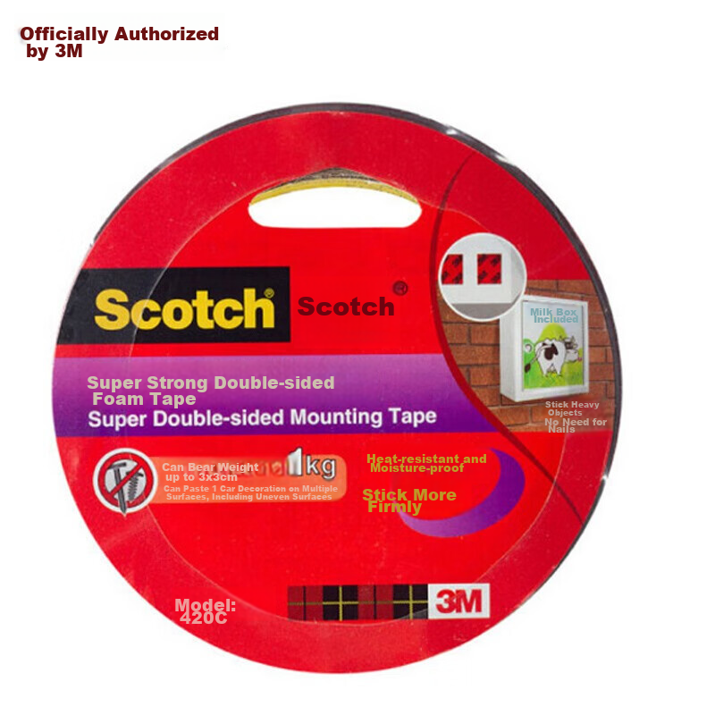 3M Scotch Foam Double-Sided Tape, Strong Automotive Foam Tape for Office Supplies/students/Handcrafts/ETC Car Mounts, Etc. Suitable Adhesive, 420C Wide 18mm*3m Long