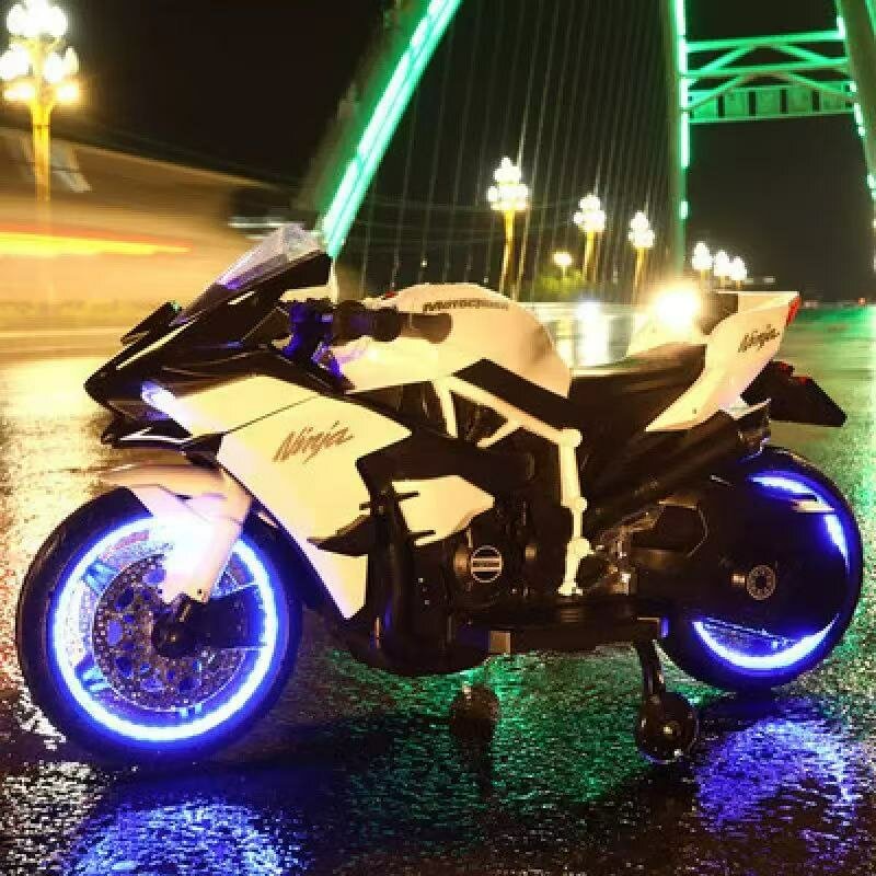 Детский электромотоцикл H2R, детский двухколесный мотоцикл на батарейках, колеса с подсветкой