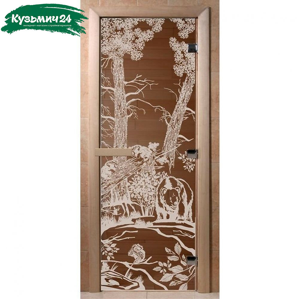 Дверь Doorwood Мишки бронза 1900х700 мм (стекло 8 мм, 3 петли, лиственная), 1 шт.