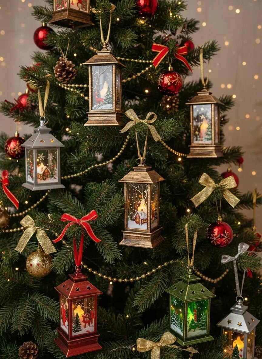 Новогодний фонарик 13 см / Фигурка новогодняя декоративная