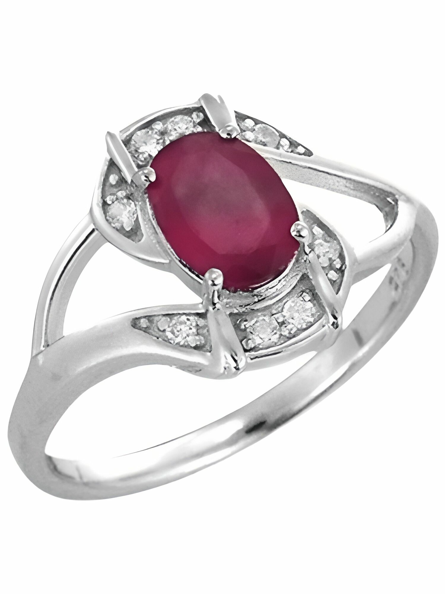 Кольцо тонкое, серебро, 925 проба, родирование, фианит, рубин