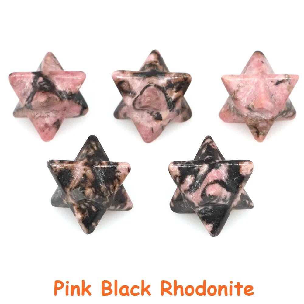 Кристаллы Меркаба Звезды Рейки, набор из 1 штуки Розовый, 1 PC, Pink Black Rhodonite