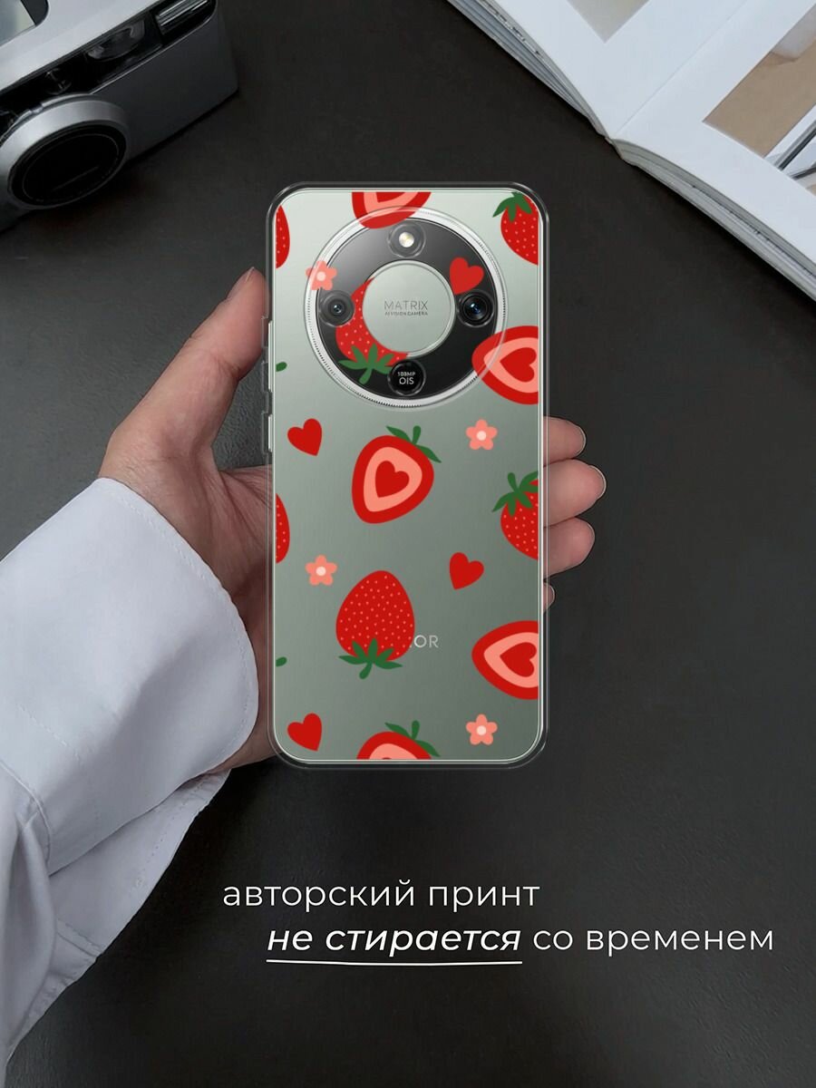 Чехол на Honor X9d / Хонор X9d с принтом Heart strawberries 2, прозрачный — фото 1