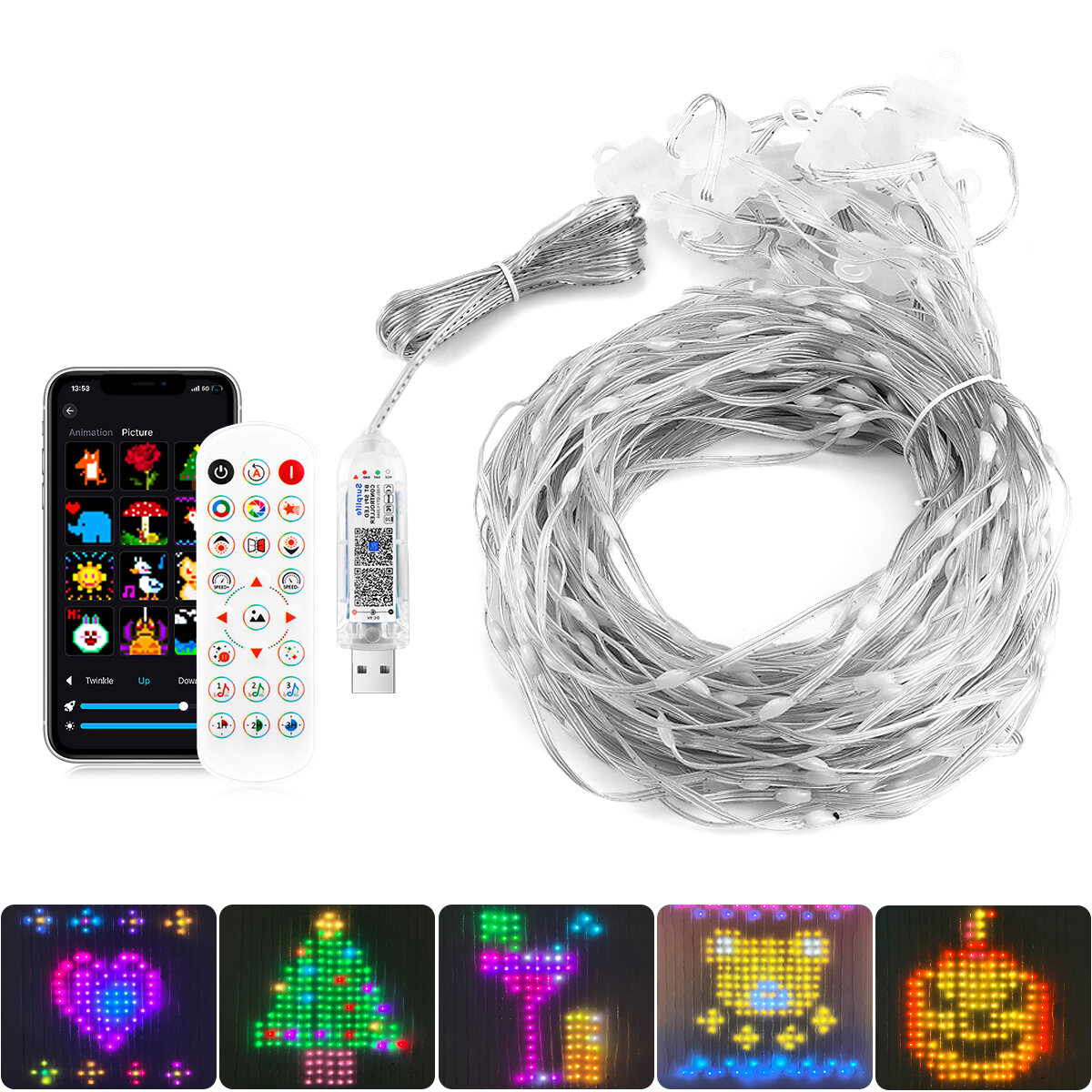 2 М x 2 м, интеллектуальное программируемое управление 5 В USB LED RGB smart curtain light