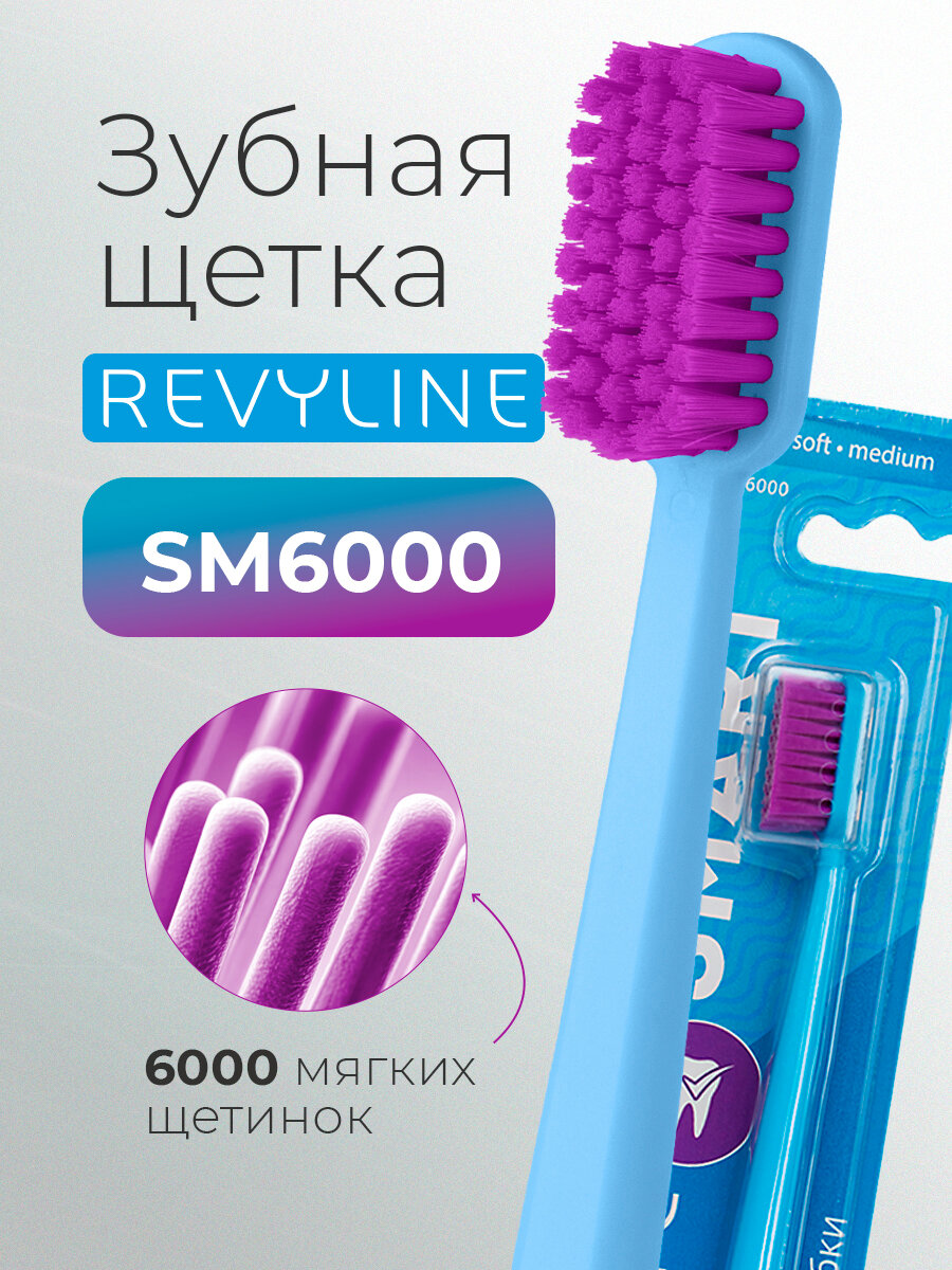 Зубная щетка Revyline SM6000 Smart голубая/фиолетовая, взрослая, фиолетовая, с защитным колпачком, для детей от 12 лет