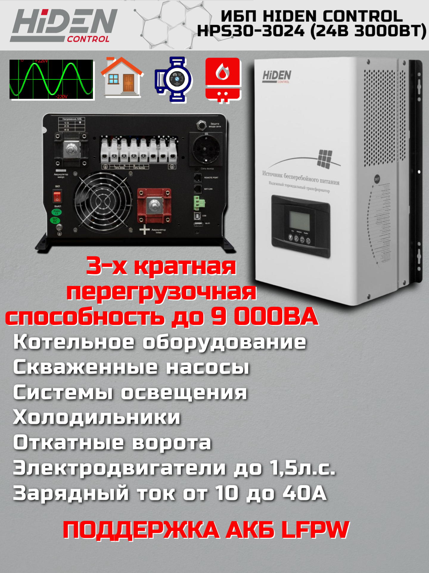 ИБП Hiden Control HPS30-3024 (24В 3000Вт)