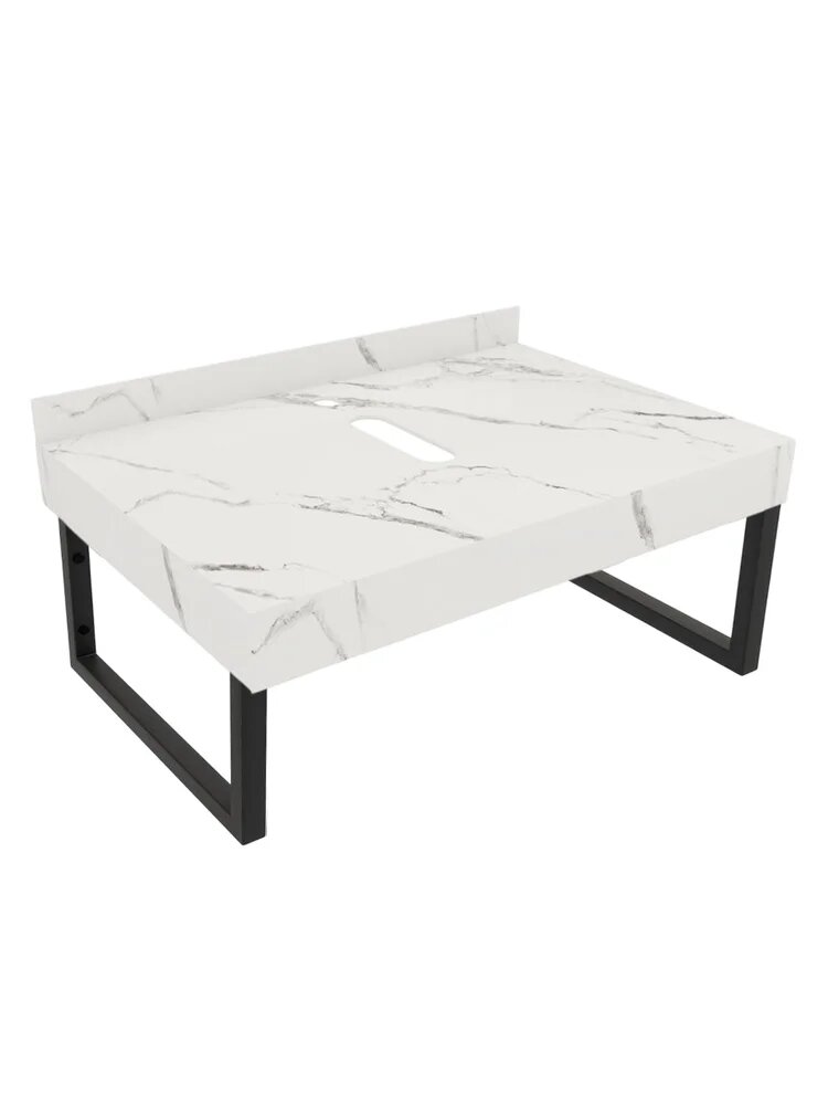 Столешница в ванную под раковину Teymi Helmi 70 белый мрамор, белая, с отверстием для смесителя, керамогранит