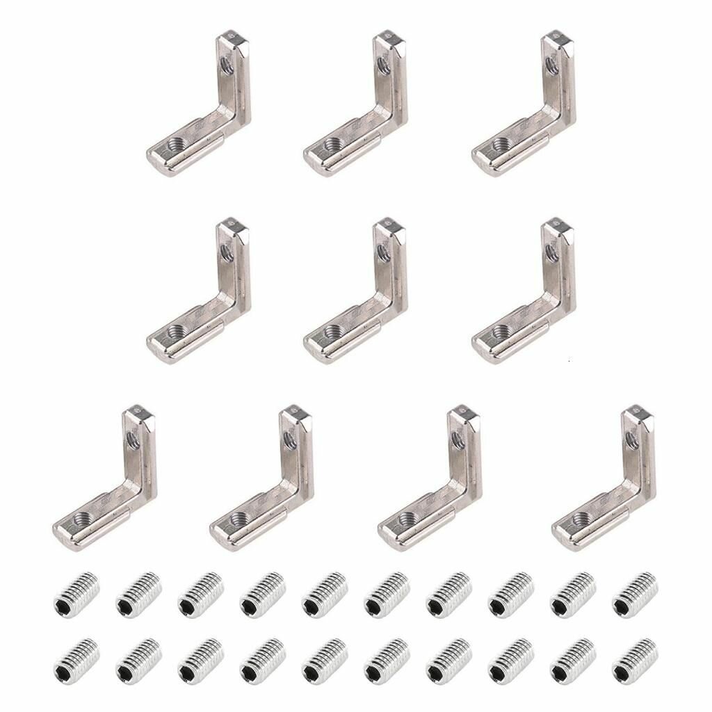 10 штук металлических профильных соединителей с монтажными винтами, L-образные угловые кронштейны для внутренних углов, Серебро - 2020