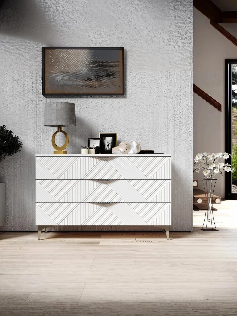 Комод вкдп ПМ-390.11, белый, с фрезеровкой, МДФ, 120 см x 76 см x 45 см