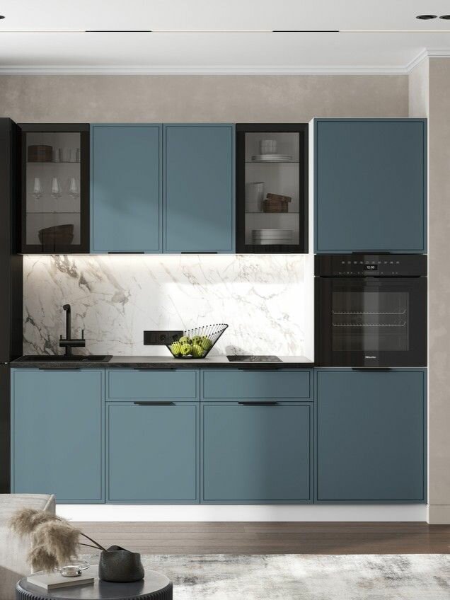 Кухонный гарнитур 2,2м (490) Николь браш блю, белый со столешницей, МИФ