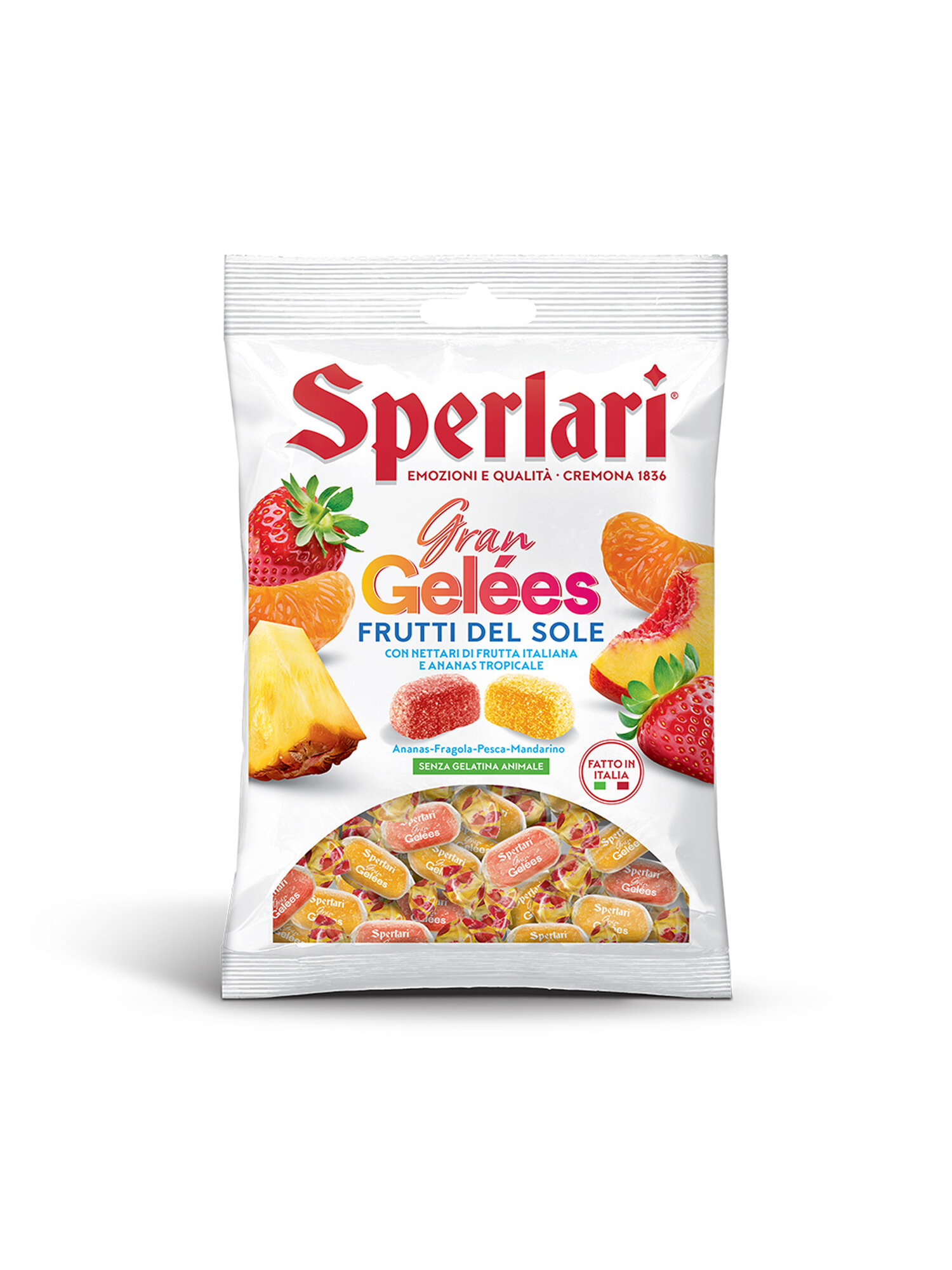 Мармелад желейно-фруктовый Sperlari "FRUTTI DEL SOLE" персик-мандарин-клубника-ананас, Италия, 175г