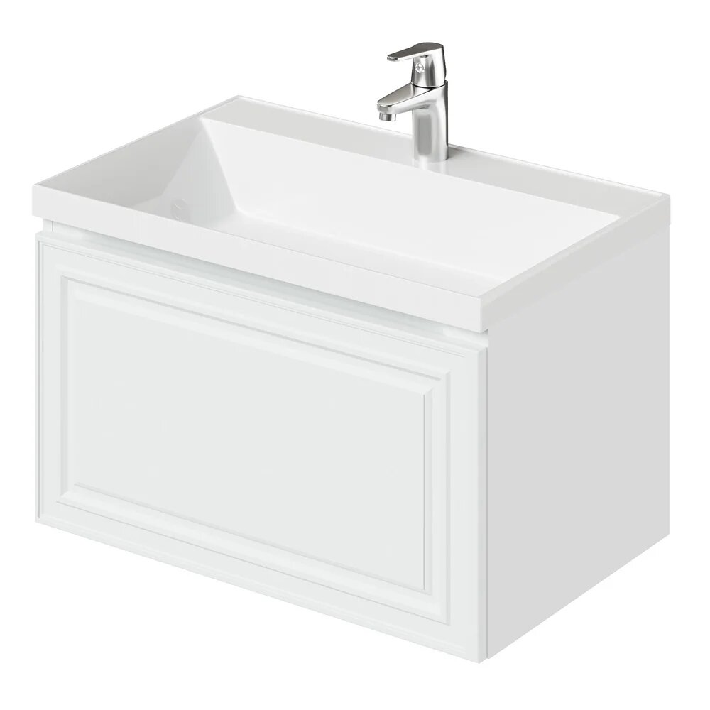 Тумба с раковиной Itana Verona 2.0 70 подвесная, 69, 9 см, белая, из МДФ, с ящиками, раковина для ванной из камня, прямоугольная