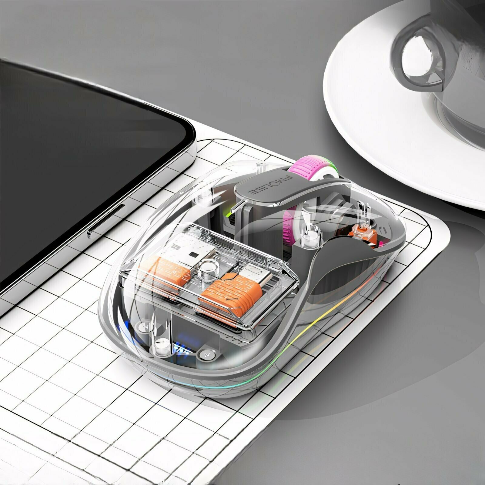 Мышь, беспроводная, трехрежимная, прозрачная, Bluetooth, USB, Type-C, космическая серая