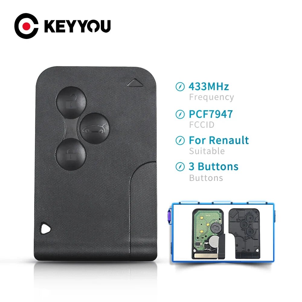 KEYYOU пульт Renault Megane II Scenic 3 кнопки, 433MHz, PCF7947, Model 1