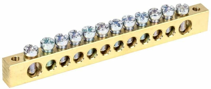 Шина PEN «земля-ноль» 8х12мм 12/2 (12групп/крепеж по краям) IEK YNN21-12-100