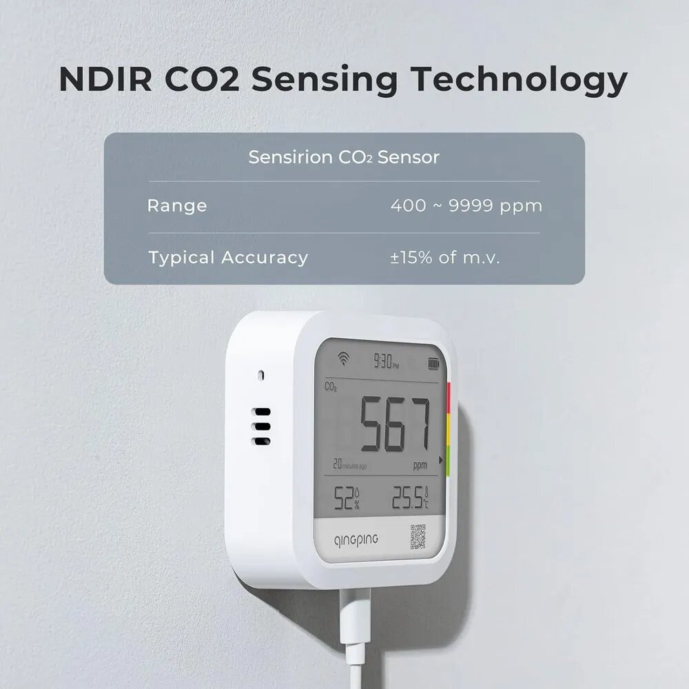 Датчик углекислого газа Qingping CO2-Sensor, с Wi-Fi и Bluetooth, белый — фото 1