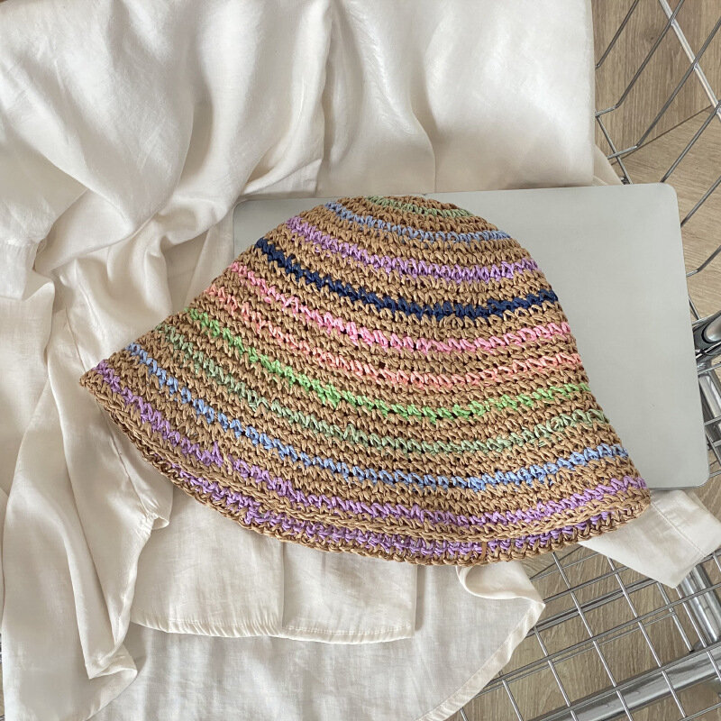 Новая корейская контрастная шляпа ручной работы с кремовым карандашом, соломенная рыбацкая шляпа, защита от солнца, весенний и летний солнцезащитный козырек