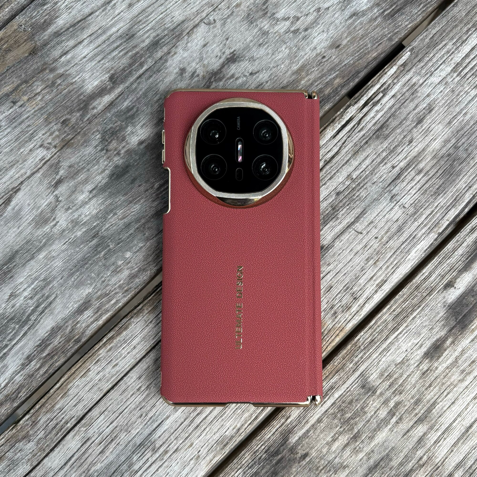 Кожаный чехол для Huawei Mate X3 красный с полным покрытием и двойным шарниром