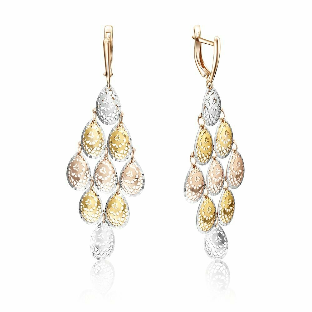 Серьги, комбинированное золото, 585 проба, родирование