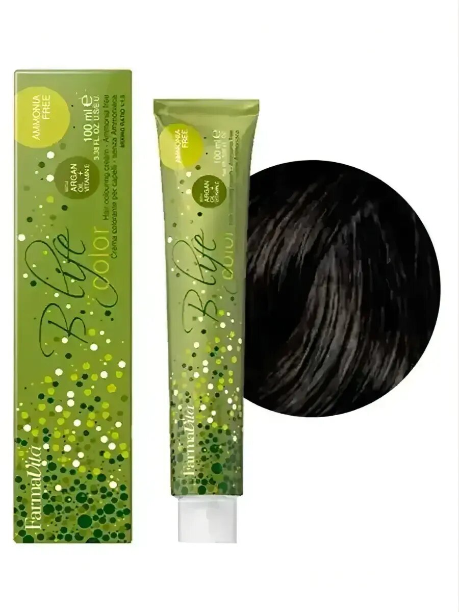 Краска для волос Farmavita B.Life Color Ammonia Free, Безаммиачный краситель для волос с аргановым маслом, 3.0