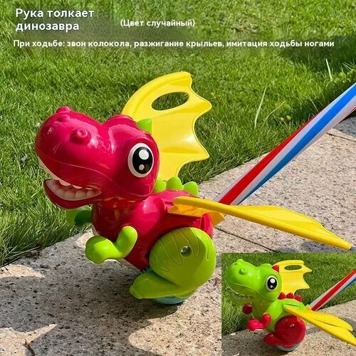 Развивающая игрушка-каталка для малышей 1+, с ручкой "Вертолетик" (зеленая), для детей от 1 года/ Детская игрушка на палочке для улицы / Подарок малышу 1+.