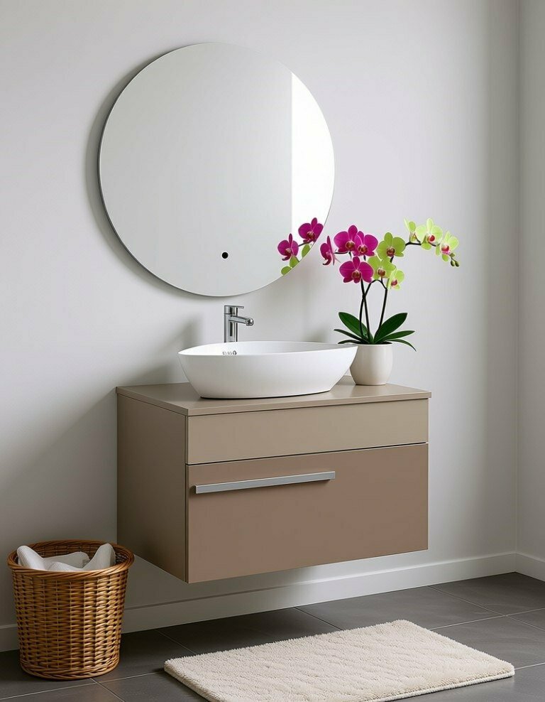 Мебель для ванной Вудлайн 65, розовый-бежевый, раковина Terzo, зеркало D65