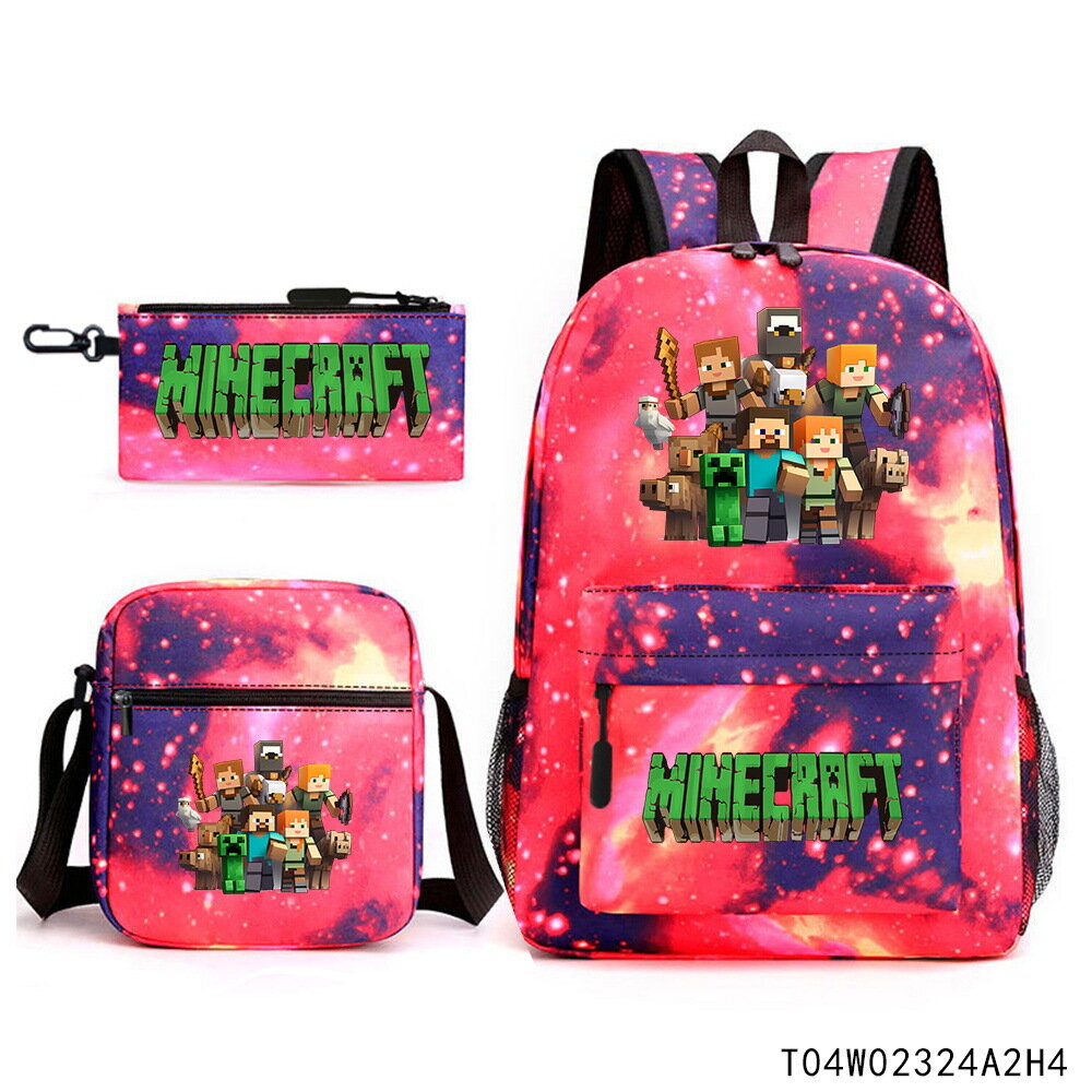 Minecraft Школьные сумки Minecraft для начальной и средней школы Детские рюкзаки Сумки на плечо Сумки-карандаши Набор из трех предметов