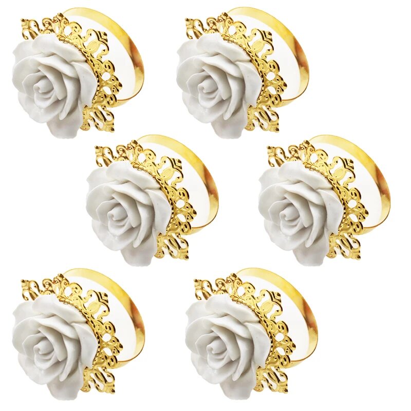 Кольца для салфеток ZMASEY 4/6 шт, белые розы 6pcs