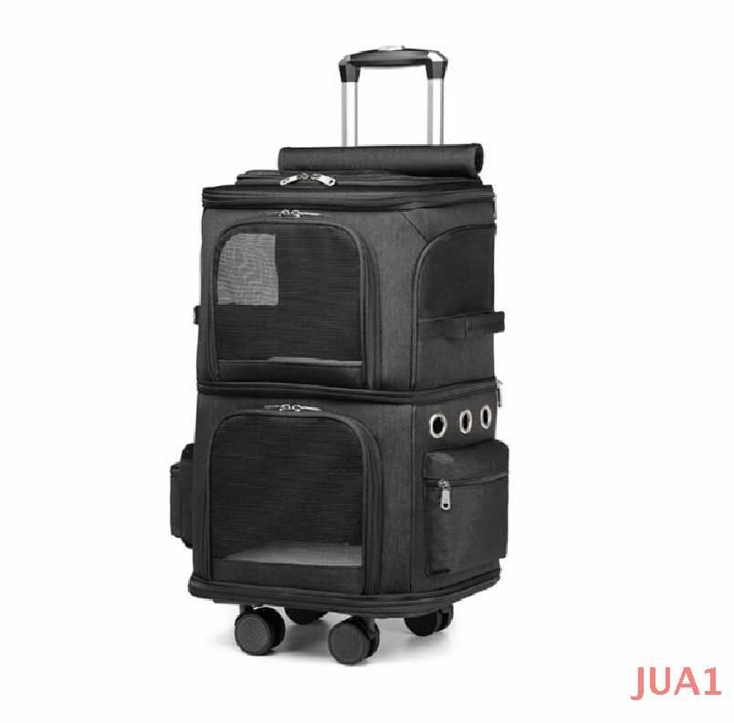 Сумка переноска для кошек и собак двухъярусная на колёсах 61х26х35 см в самолёт дорогу путешествия с ковриком