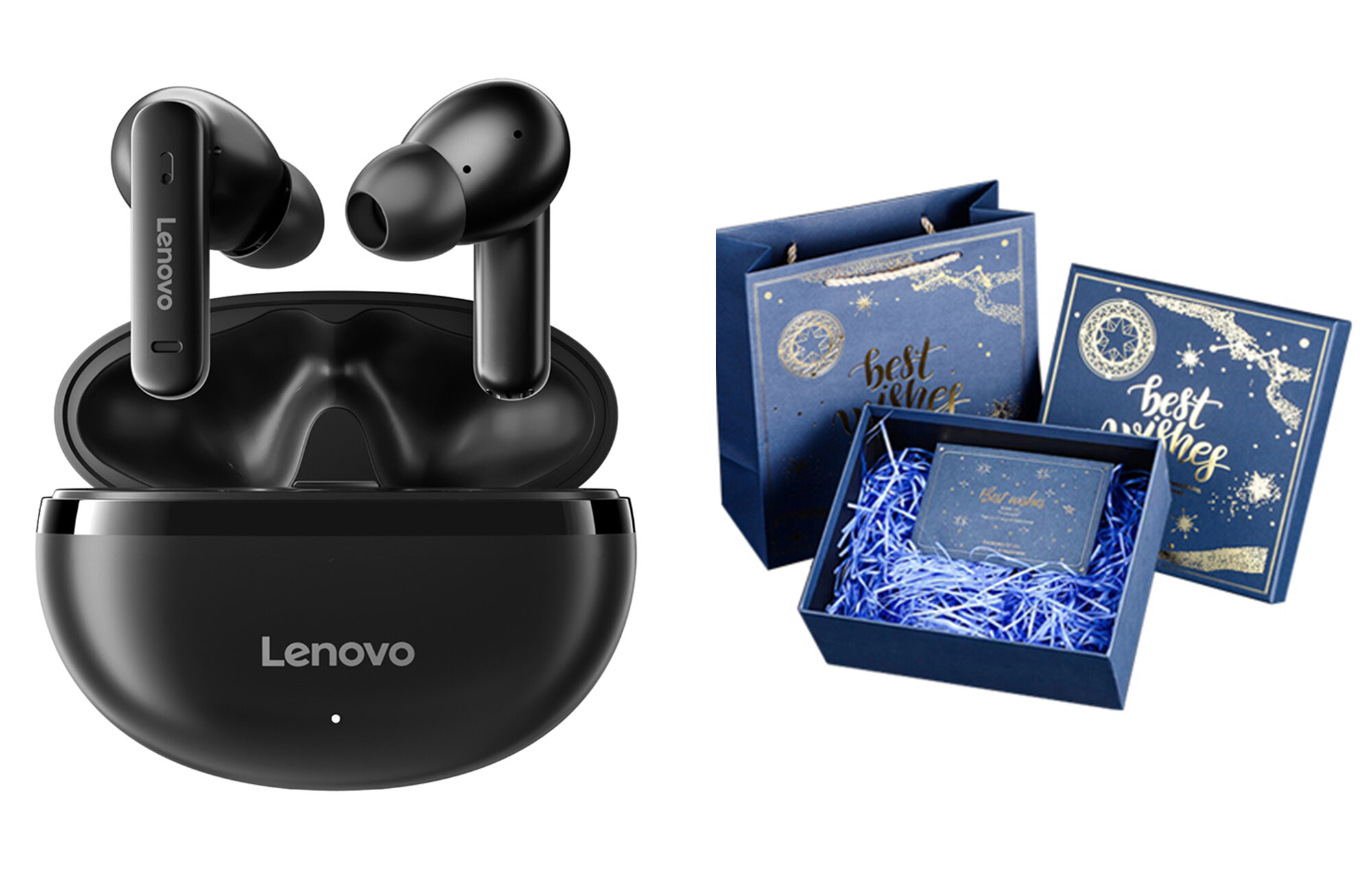 Беспроводные наушники Lenovo, черные, с коробкой, высокая качество звука, до 20 часов работы