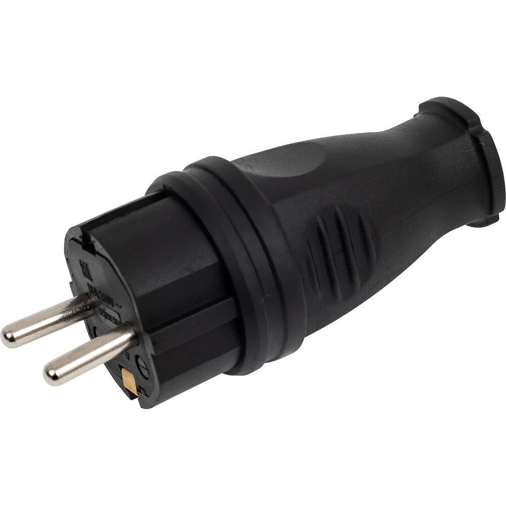 Вилка каучуковая прямая Texenergo 2Р+РЕ, 16А, 220В, IP44, 2шт. VKP16-001