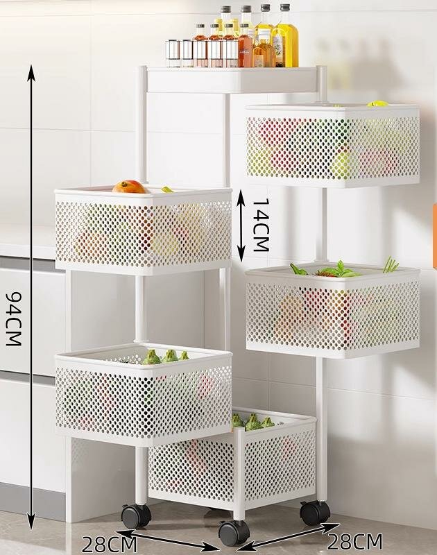 Этажерка металлическая Classmark универсальная, для ванной и кухни, 5 вращающихся корзин, стеллаж напольный, белое