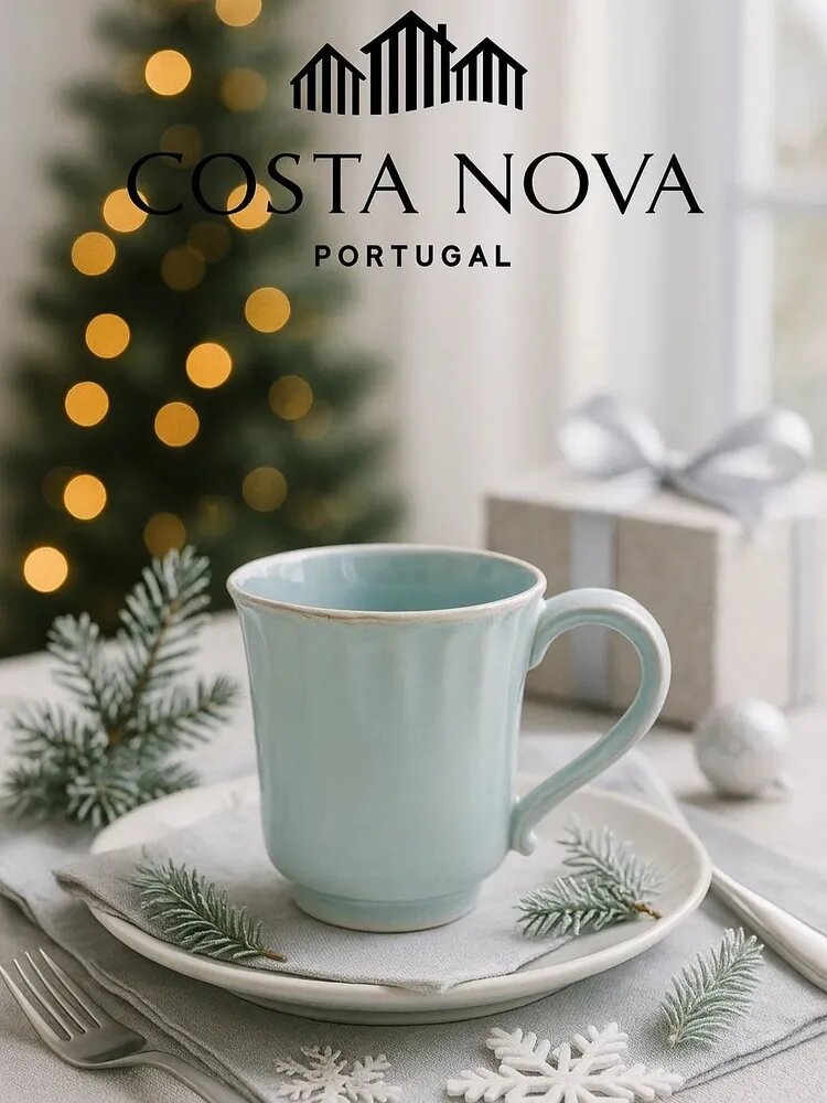 Кружка, чашка с ручкой голубая Costa Nova "Alentejo Turquoise" 320 мл. Ударопрочная, профессиональная керамика.