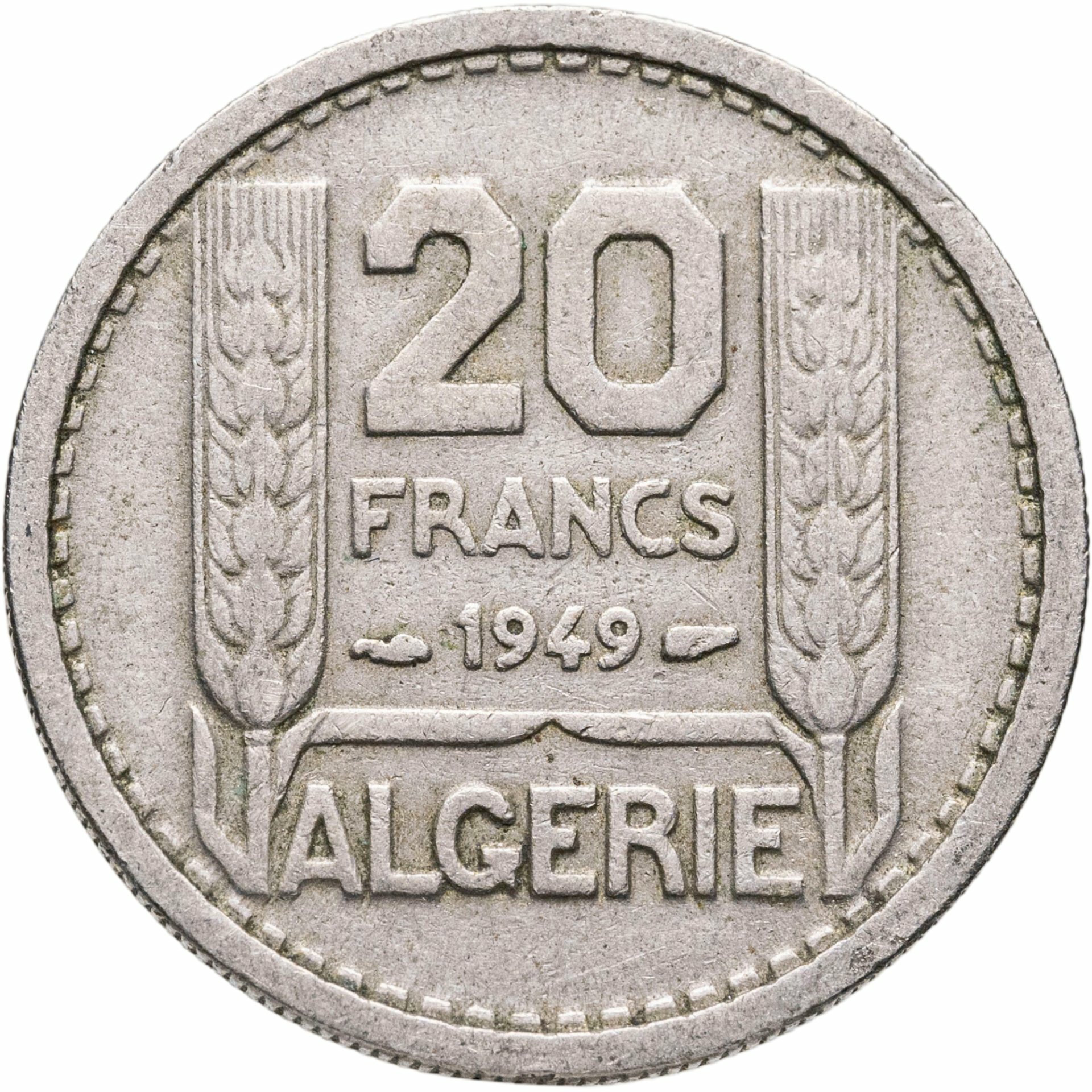 Французский Алжир 20 франков francs 1949, Мельхиор медь-никель, в сохранности XF