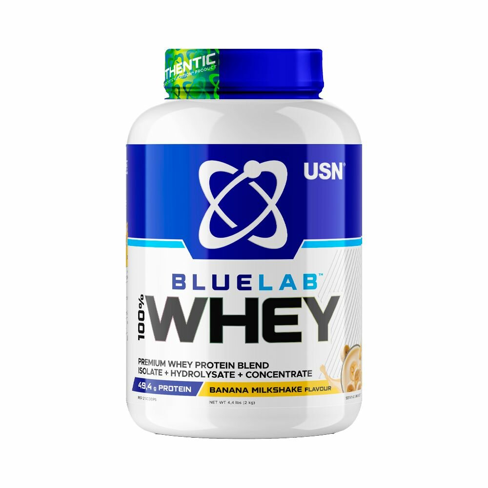 USN Протеин сывороточный, BlueLab Whey 2000 грамм (Банановый молочный коктейль)